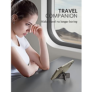 Laxarmer Cell Phone Stand, Portable Zinc Alloy iPhone Stand for Desk, Mini Size Foldable Phone Holder for Desk, Compatible with All iPhone Android Phones 4"-6.7" Desk Accessories (Black)