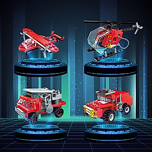 QLT QIAOLETONG City Fire Truck Building Kit for Kids 6-12 Years Old, Compatible with City Fire Truck 8-in-1 Building Block, Fire Helicopter Toys Building Sets.(313 PCS)