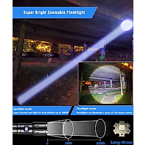 JAY-PARK Flashlights High Lumens Rechargeable, LED Flashlight 500000 Lumen Super Bright Powerful, USB-C Handheld Flashlight Zoomable High Power Tactical Flash Light for Emergencies, Camping