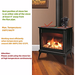 VODA Wood Stove Fan Small New Designed 4 Blades Heat Powered Fireplace Fan for Home Wood/Log Burner/Fireplace(Black)