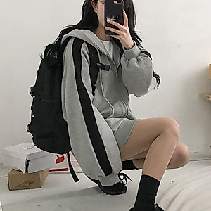 WMZJSZHY Womens Oversized Zip Up Hoodie Y2K Casual Long Sleeve Black Hooded Sweatshirt 90s Solid Zipper Jacket Cute Top for Teen Girls