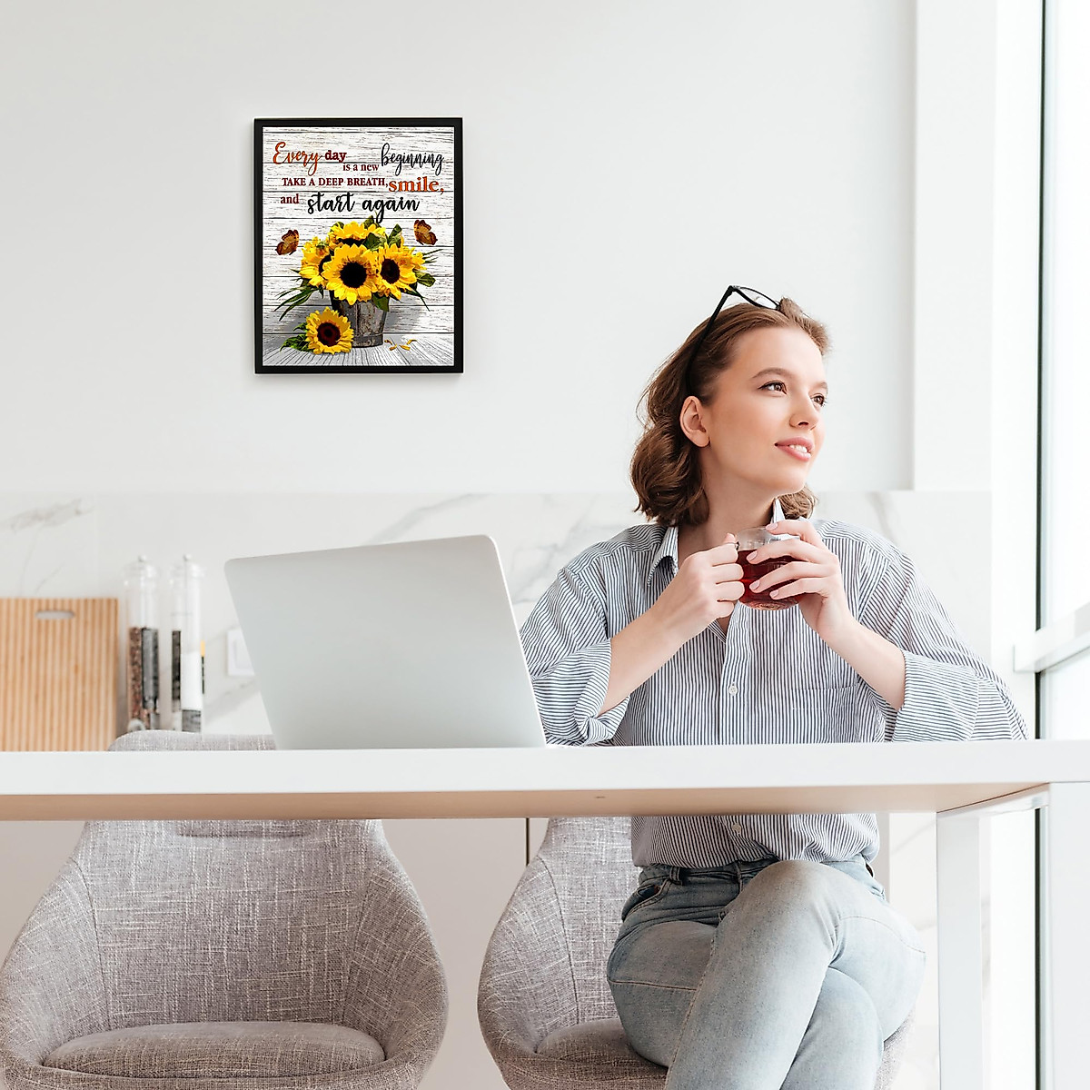 Every Day Is A New Beginning - Sunflower Positive Quotes Inspirational Wall Art, Motivational Flowers Picture Wall Decor Print For Home Decor, Office Decor, Studio & School, Great Gift For All - 11x14