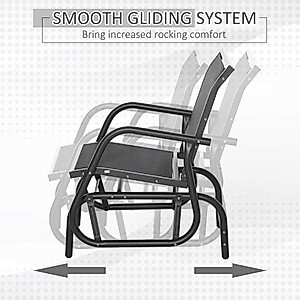 Outsunny Porch Glider, Metal Frame Swing Glider Chair with Breathable Mesh Fabric, Curved Armrests and Steel Frame for Garden, Poolside, Backyard, Balcony, Black
