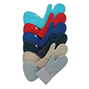 T-fal Waffle Silicone Oven Mitt Set, Softflex, Non-Slip Grip, Heat Resistant, 13 x 7-inches, 2 Pack, Blue