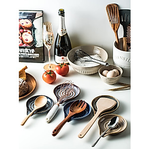 Cormomu Spoon Holder, Cooking Spoon Rest for Stove Top Utensil Rest for Spoons, Ladles, Tongs, Spatula, Large Spoon Holder with Handle for Easy Grip Framhouse Decor Cute Kitchen Gadget, Gray and Blue