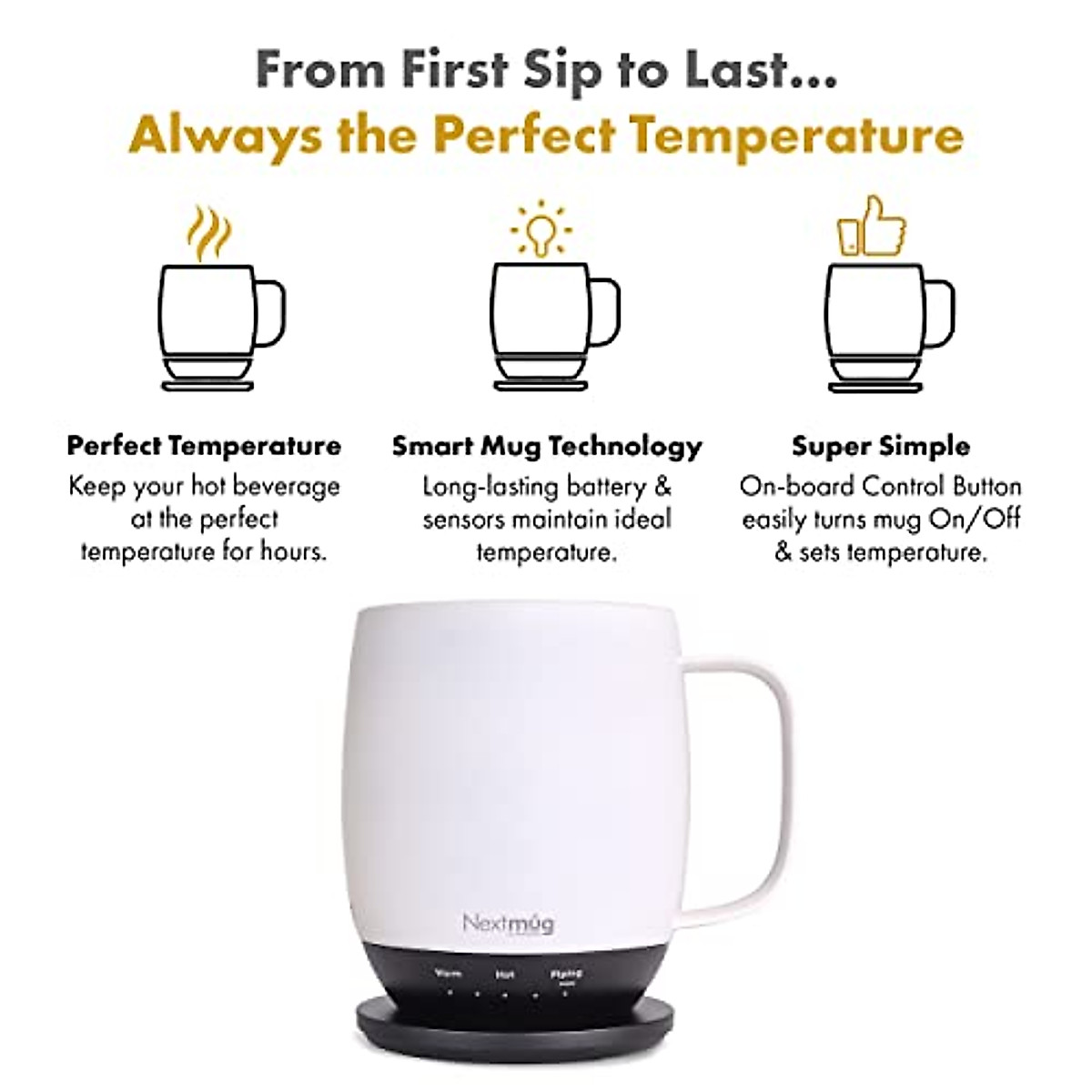Nextmug - Temperature-Controlled, Self-Heating Coffee Mug (Ivory - 14 oz.)