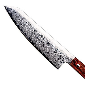 ALLWIN-HOUSEWARE W Beauty German High Carbon Stainless Steel Chef Knife with Laser Pattern, 8 Inch Color Wood Handle Gyutou Knife, Red