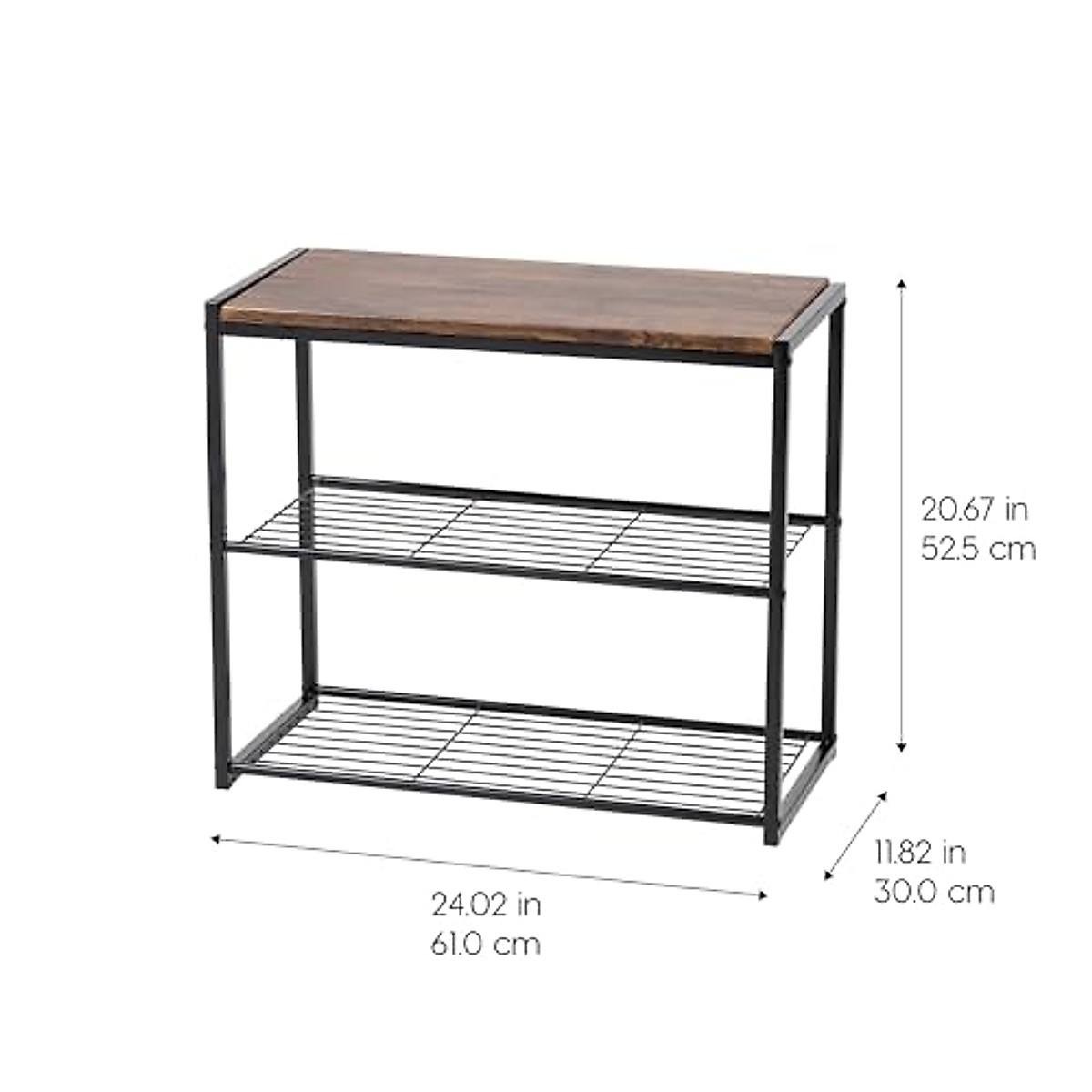 IRIS USA 3-Tier Shoe Bench for Entryway, 6 Pairs Extendable Shoe Organizer for Closet, Stackable Shoe Storage Organizer, Wood and Metal Shoe Rack Bench