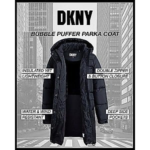 DKNY Girls’ Winter Jacket – Full Length Heavyweight Quilted Puffer Parka – Insulated Water Resistant Coat for Girls (7-16), Size 10-12, Raven Black