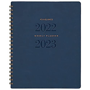 AT-A-GLANCE 2022-2023 Planner, Weekly & Monthly Academic, 8-1/2" x 11", Large, Signature Collection, Navy (YP905A20)