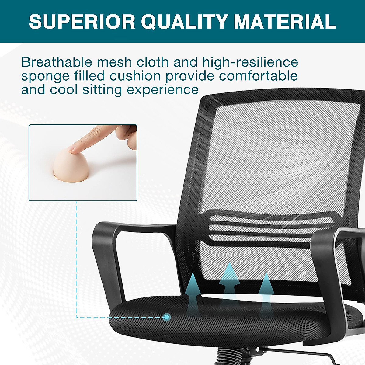 AFO Ergonomic Home Office Desk Chair with Comfortable Lumbar Support, Mid Back, Padded Seat and Armrest, Rocking Mode 360 Degree Swivel Rolling, Breathable Mesh, Adjustable Height, Black