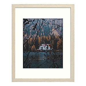 Frametory, 11x14 Picture Frame with Mat for 8x10 Photo - Country Rustic Style - High Definition Glass Wide Molding - Preinstalled Wall Mounting Hardware (Rustic Beige, 1 Pack)