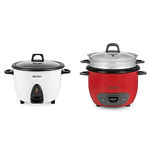 Aroma Housewares ARC-360-NGP 20-Cup Pot-Style Rice Cooker & Food Steamer, White & 14-Cup (Cooked) (7-Cup UNCOOKED) Pot Style Rice Cooker and Food Steamer (ARC-747-1NGR), Red