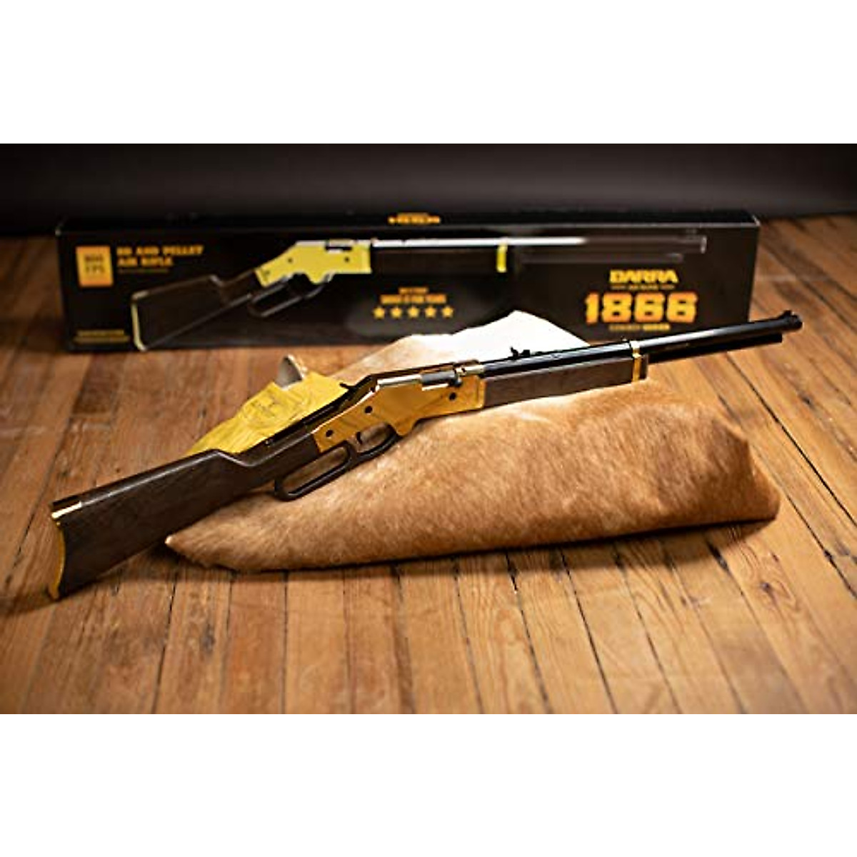 Barra Airguns 1866 Cowboy Series Lever Action Air Rifle - Multi Pump Powered - Shoots .177 Caliber Pellets and BBS, 800 FPS - Pellet Guns for Adults and Kids - Gold Air Rifle