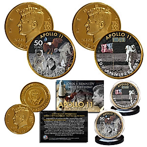 Apollo 11 50th Anniversary 1st Man on Moon JFK 100 Bday 24K Gold Clad 2-Coin Set