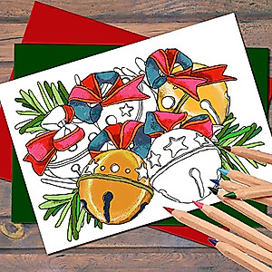 Art Eclect Christmas Coloring Cards for Adults, 12 Cards with 12 Unique Designs, 6 Red and 6 Green Envelopes Included (Christmas B1)