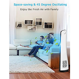 BREEZEWELL 43 Inch Bladeless Tower Fan w/ 3 Wind Speeds & 3 Modes, 15-Hour Timer, Remote Control, Ultra-quiet & Slim 45° Oscillating Personal Fan for Whole Room Home & Office