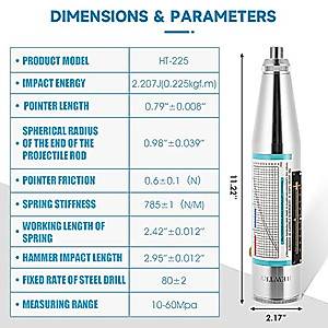 NEWTRY Concrete Rebound Hammer, Tester Portable Resiliometer Test, 10-60Mpa 1450-8702psi with User’s Guide in English Text & Video