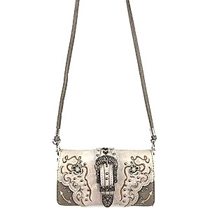 Zelris Floral Poppy Buckle Western Women Conceal Carry Tote Handbag Purse Set (Beige Silver)