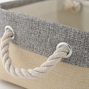 Jtirey Small Storage Baskets [10-Pack] Fabric Storage Bins 12"Lx 8"Wx 5"H Baskets for Shelves, Collapsible Clothes Baskets with Rope Handles for Organizing Dog Toys, Nursery Storage Basket (Grey&Gold)