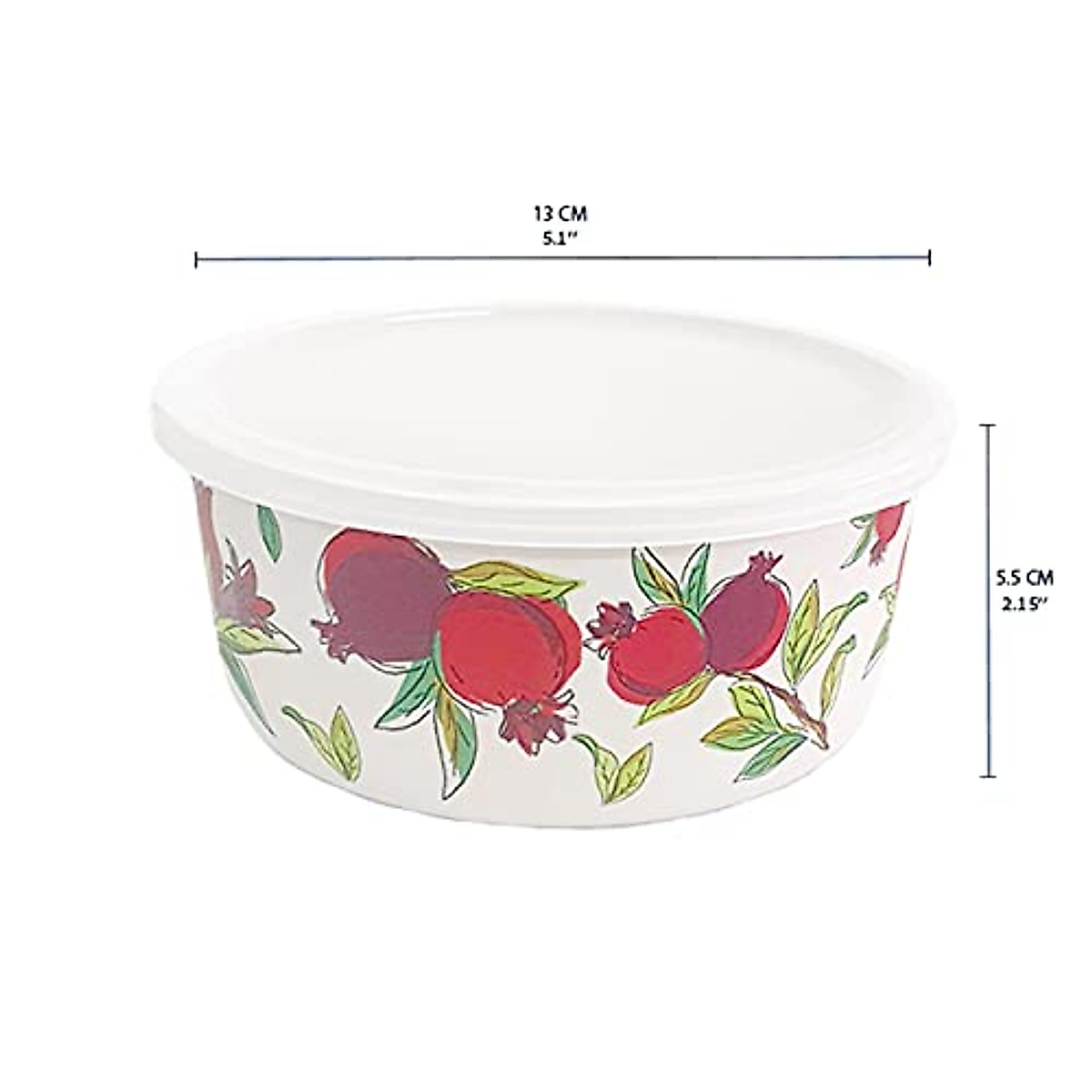 EMANUEL Set of 3 Bamboo Fiber Food Storage Containers - Reusable Storage Lunch Boxes Plastic Lid - Tupperware Pomegranates Design