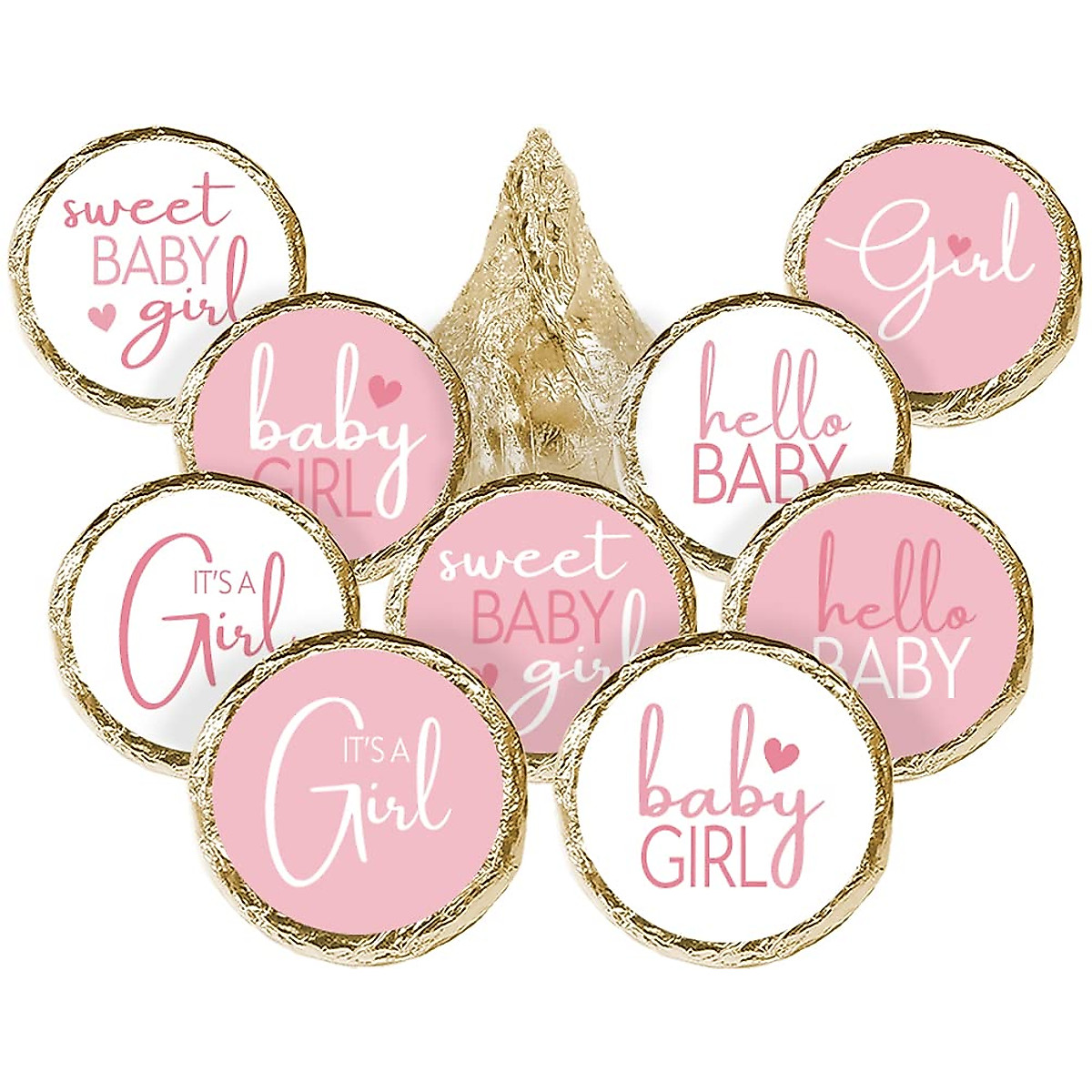 Pink It's a Girl Baby Shower Chocolate Kisses Party Favor Candy Stickers - Sweet Baby Girl - 180 Count