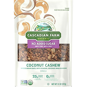 Cascadian Farm Organic Granola with No Added Sugar, Coconut Cashew Cereal, Resealable Pouch, 11 oz.