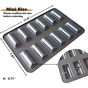 Elesinsoz 2 Pcs 12 Cup Twinkies Pan, 11.8x7.9x0.7 inch Financier Baking Pan Non-stick Mini Bread Pan, Bakeware for Oven Baking Mini Bars, Granola Bar Cornbread(Black)