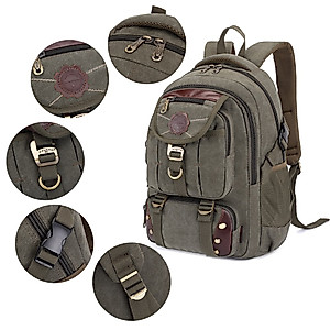 KAUKKO Canvas Backpack Vintage Causal Rucksack Unisex Backpacks for Travel Camping Hiking Army Green