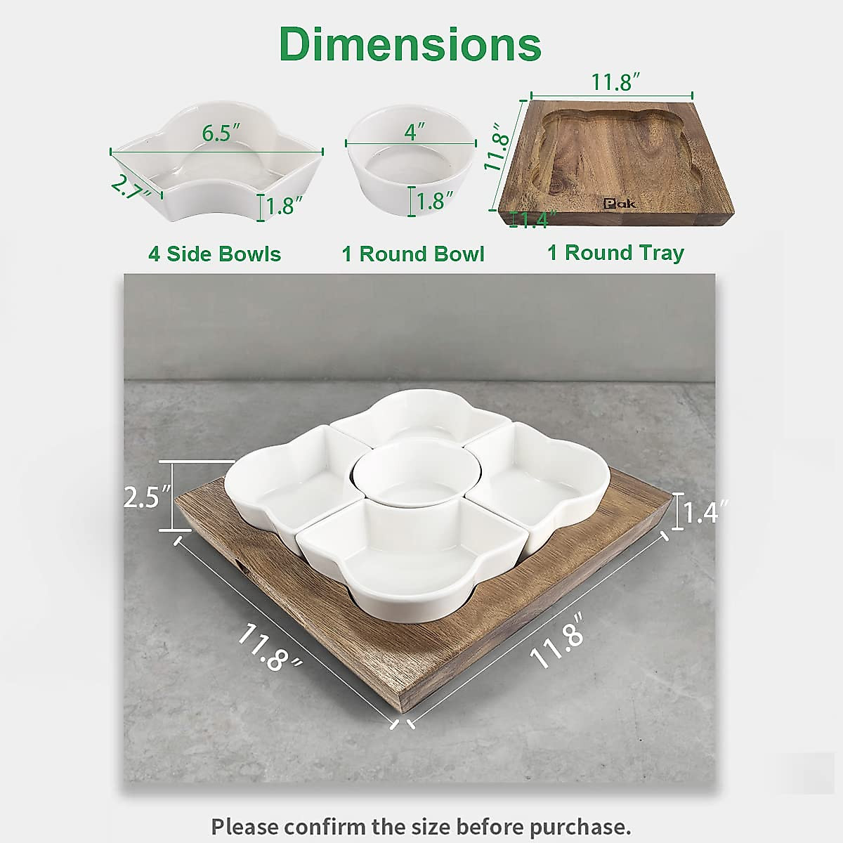 Pak Serving Platter, Serving Dish, Serving Trays for Party, Veggie Tray, Taco Bar, Chip and Dip Serving Set, Wood Fruit Tray, Serving Dishes for Entertaining, Appetizer Serving Tray, Vegetable Tray