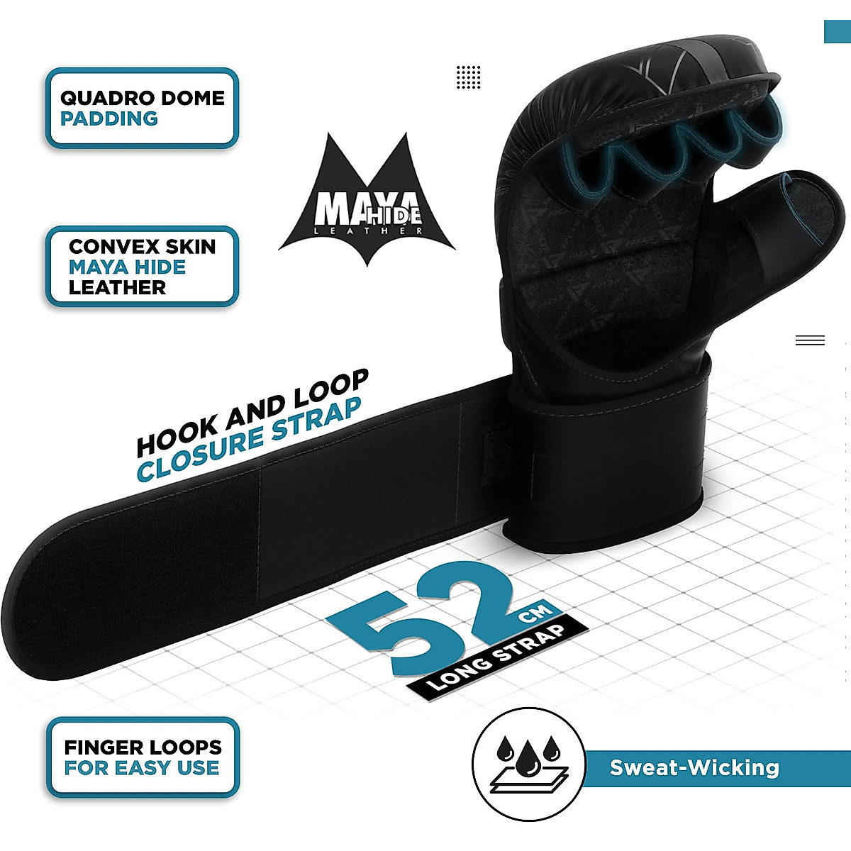 RDX MMA Gloves Sparring Grappling, Hybrid Open Palm Martial Arts Mitts Men Women, Maya Hide Leather Wrist Support, Cage Fighting Combat Sports Boxing Glove Training, Muay Thai, Punching Bag Kickboxing