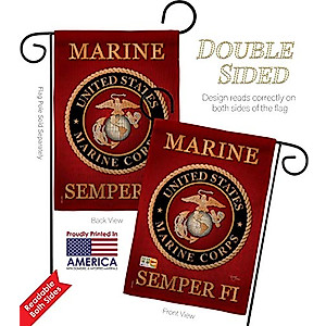 Marine Corps Burlap Garden Flag Set with Stand Armed Forces USMC Semper Fi United State American Military Veteran Retire Official Small Gift Yard House Banner Double-Sided Made In USA 13 X 18.5