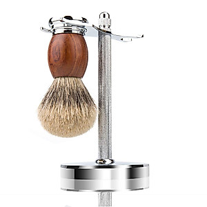 CHARMMAN Best Badger Hair Bristles Shaving Brush, Premium Natural Red Pear Wood Handle+Heavy Duty Alloy Base