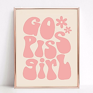 Go Piss Girl Wall Art Trendy Wall Art Funny Cute Gift Idea Apartment Decor Pink Bathroom Print Aesthetic Room Decoration Funny Retro Dorm Room Decor Preppy Girl Wall Art (8x10 inches, Pink)
