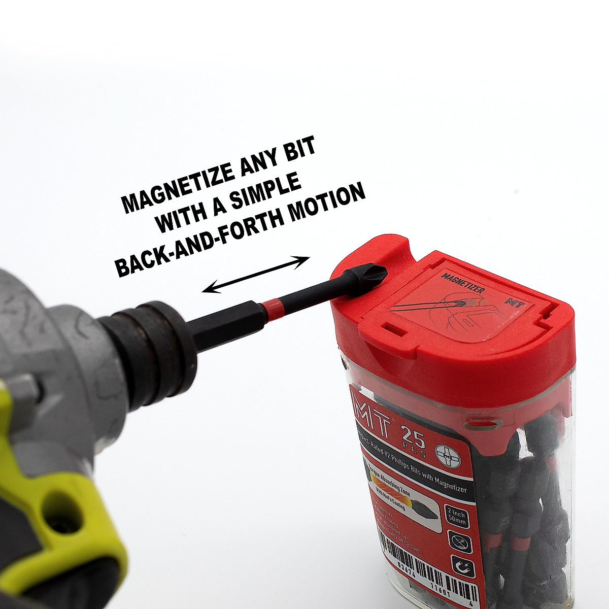 Impact-Rated #2 Phillips Bits 25 pcs Set 2 inch (50mm) Long - Strongly Magnetized for Non-Slip, Tough Taiwan S2 Steel, Manganese Anti-Rust Coating, Includes Rigid Case with Magnetizer