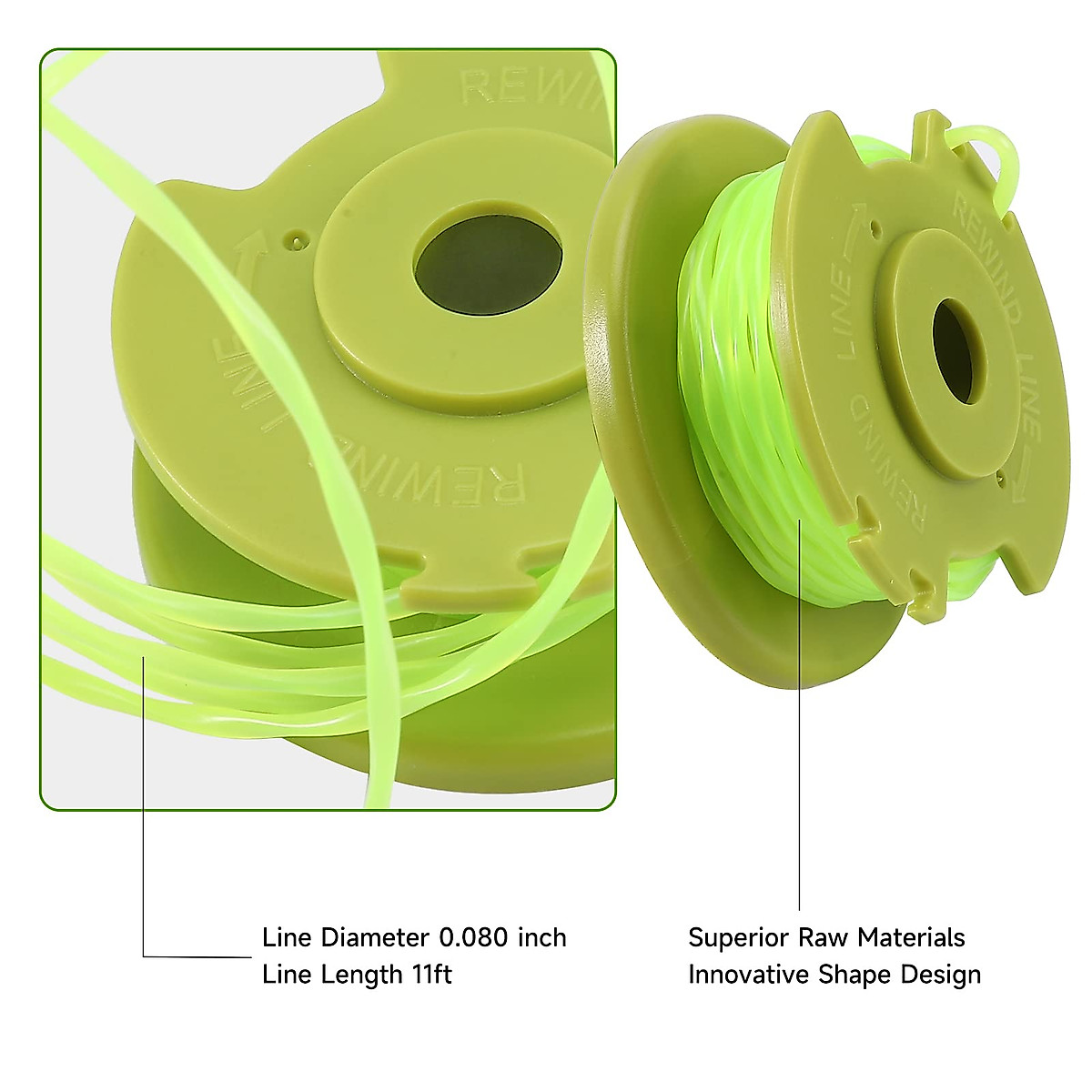 A ANLEOLIFE .080in Twisted Line Spool #AC80RL3 for RYOBI Cordless Auto-Feed String Trimmers 18v 24v and 40,11ft-Long (12 Spools & 2 Cap)