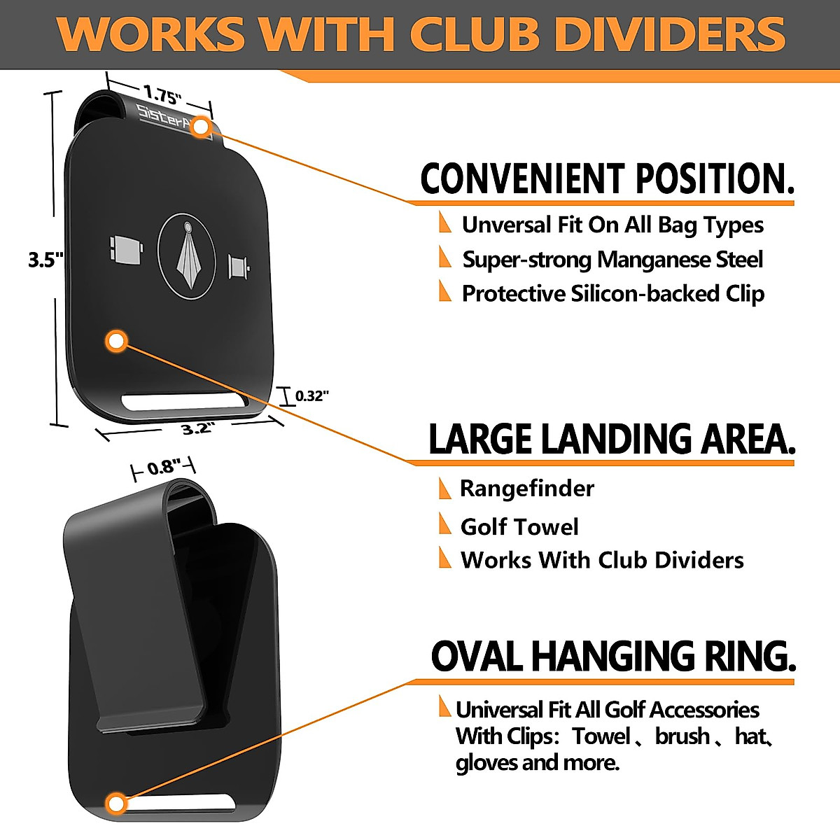 SisterAling Golf Bag Metal Landing Pads for Magnetic Golf Towel,Golf Rangefinder,Golf Flask,Golf Speaker- Quick Access to Magnetic Golf Equipment and Accessories-Gift for Golfers-US Patent