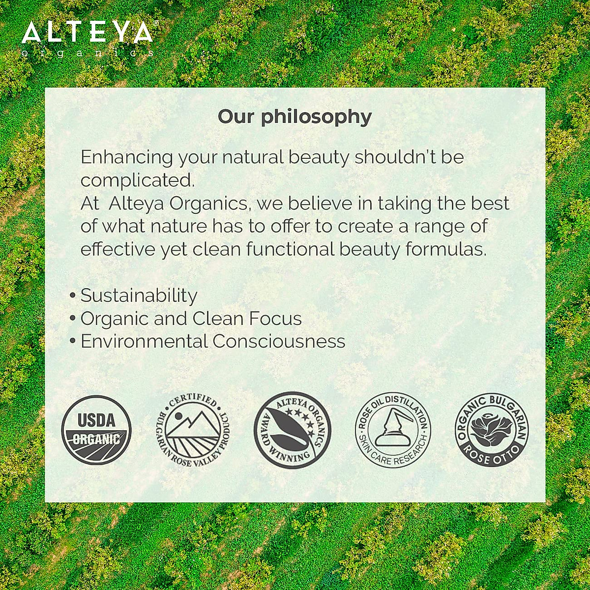 Alteya Organics Rose Water USDA Certified Organic Facial Toner, 3.4 Fl Oz/100mL Pure Bulgarian Rosa Damascena Flower Water, Award-Winning Moisturizer Miron Biophotonic Glass Spray Bottle