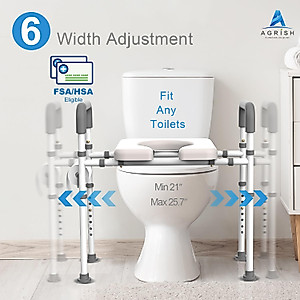 Agrish Raised Toilet Seat with Handles, FSA/HSA Eligible Toilet Seat Risers for Seniors - with Adjustable Height & Width, 500lb Handicap Elevated Toilet Seat for Elderly, Fit Any Toilet