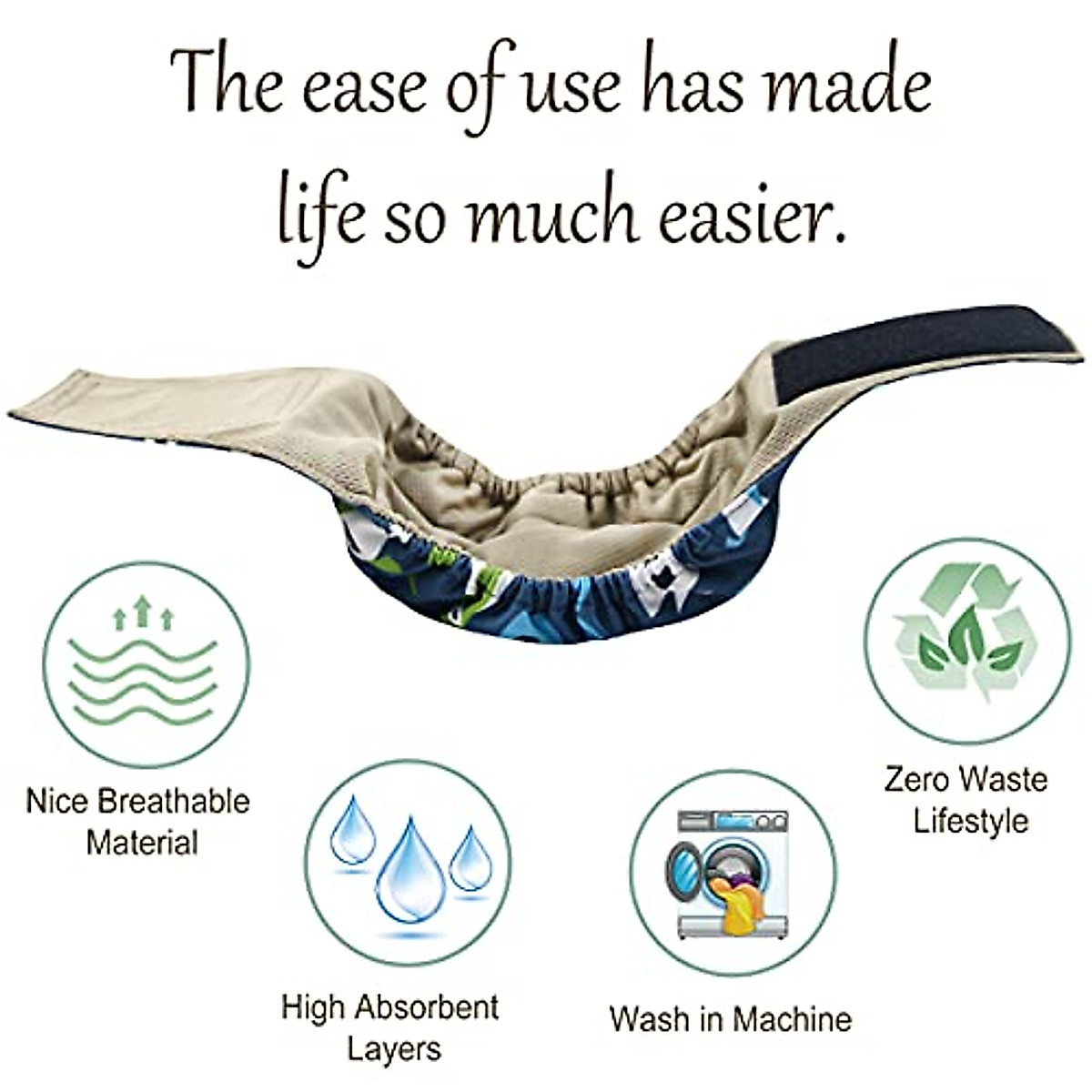 Grecle Premium Male Dog Wraps - High Absorbency Male Dog Diapers (Pack of 3) - Washable Belly Band for Male Dogs Incontinence and Puppy Training (Seafloor, S)