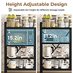 Storage Shelves, Adjustable 4-Tier Kitchen Shelves with 3 Wire Baskets, Kitchen Organizers and Storage, Metal Shelf Rack with Wheels for Garage, Pantry, Bathroom, Closet, House Warming Gifts New Home