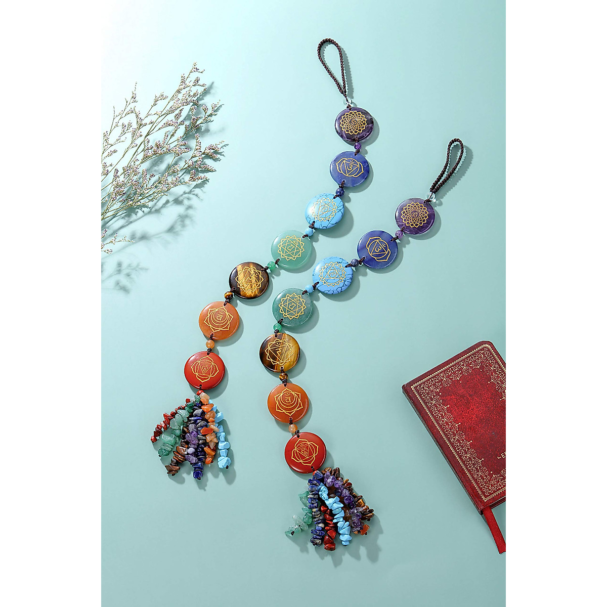 CrystalTears Chakra Stones Crystal Hanging Ornament Reiki Healing Crystals Tassel Car Hanging Accessories Gemstone Wall Window Hanger for Home Indoor Outdoor Decor Meditation Yoga