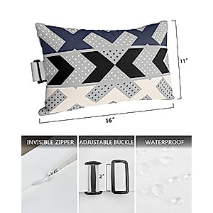 Recliner Head Pillow Ledge Loungers Chair Pillows with Insert Modern Geometric Blue Black White Pattern Lumbar Pillow with Adjustable Strap Outdoor Waterproof Patio Pillows for Beach Pool, 2 PCS
