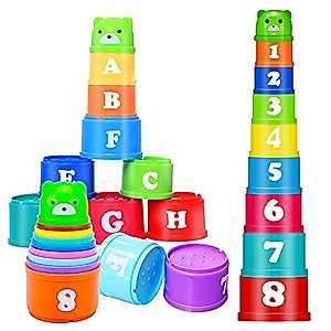 Ynanimery Stacking Cups Toys,Baby Toys 6 to 12 Months|Stacking Toys for Toddlers 1-3,Fun Sensory & Sorting Educational Toys for Numbers Letters Animals Shapes Textures Colors
