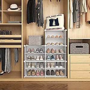 LANTEFUL 10 Tiers Tall Shoe Rack 20 Pair Shoe Organizer Narrow Shoe Rack with Door Portable Shoe Storage Cabinet with Hooks Sturdy Plastic White Shoe Rack for Entryway and Bedroom