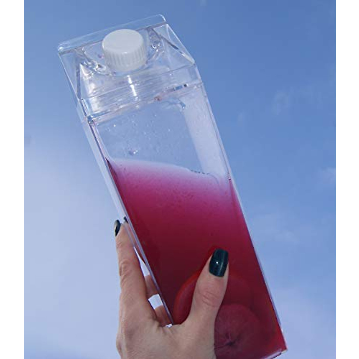 Big 33 ounce 1L Milk carton water bottle 1000ml Clear Square plastic acrylic reusable jug bulk container box travel outdoor crystal sports cup juice fridge gym (Clear, 33 OZ)