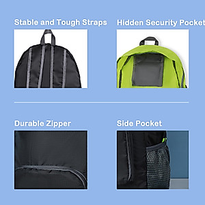 ToutSimple 20L Hiking Daypack, Lightweight Backpack for Travel Camping Outdoor, Foldable Backpack For Men Women(BLACK)