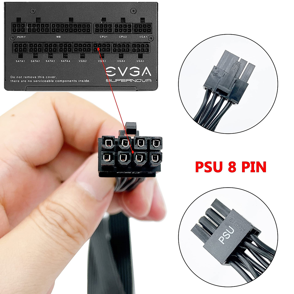 Certusfun PCIE Cable for EVGA, 65CM Male to Male 8 Pin to Dual 6+2 Pin GPU Power Cable for EVGA G+ G2 G3 G5 G6 GA GM GT P2 P3 P5 P6 P+ T2 T3 (65cm+15cm)