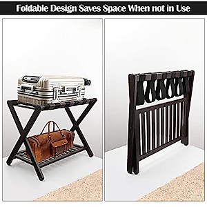 Purbambo Luggage Rack, Bamboo Folding Luggage Rack Suitcase Stand with Storage Shelf for Home Bedroom Guest Room - Brown