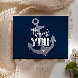 Paper Clever Party Anchor Thank You Cards with Envelopes for Bridal Shower, Wedding, Any Occasion, Blank Notecards Boys Baby Shower, 20 Pack